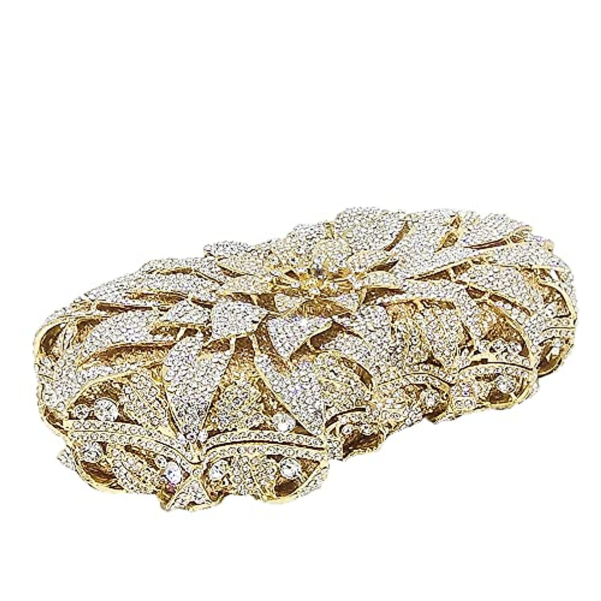 Boutique De FGG Elegant Flower Clutch Evening Bags for Women Wedding Party Crystal Purse and Handbags (Small,Gold&Silver)