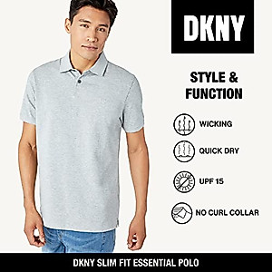 DKNY Men’s Polo Shirt – Cotton Mens Short Sleeve Polo Shirts | No Curl Collar Quick Dry Regular Fit Moisture-Wicking Golf Shirt for Men (Sizes: S-2XL) Heather Grey