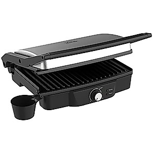 HOMCOM 4 Slice Panini Press Grill, Stainless Steel Sandwich Maker with Non-Stick Double Plates, Locking Lids and Drip Tray, Opens 180 Degrees to Fit Any Type or Size of Food