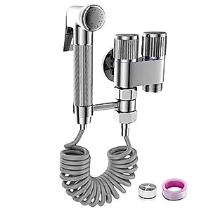 Multiunctional Handheld Bidet Sprayer Set for Toilet with Double Control valves & Hand Shower Attachment Simple Installs