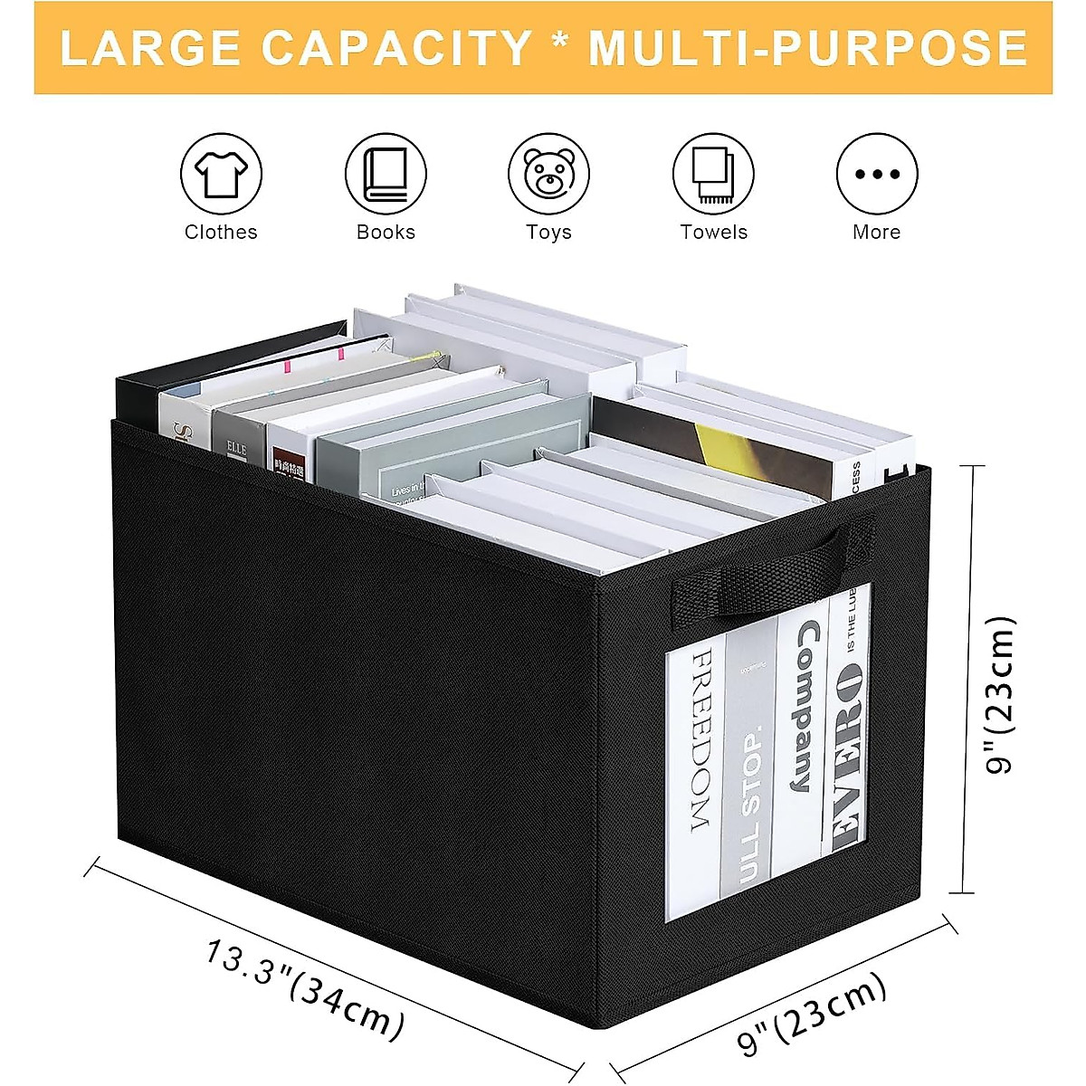 DIMJ Storage Cubes, Cube Storage Bin, Foldable Storage Cubes with Window, Closet Storage Bins with Handle, 13.3 x 9 x 9 inch Storage Cubes for Clothes, Toys, Books (Black, 8 cubs)