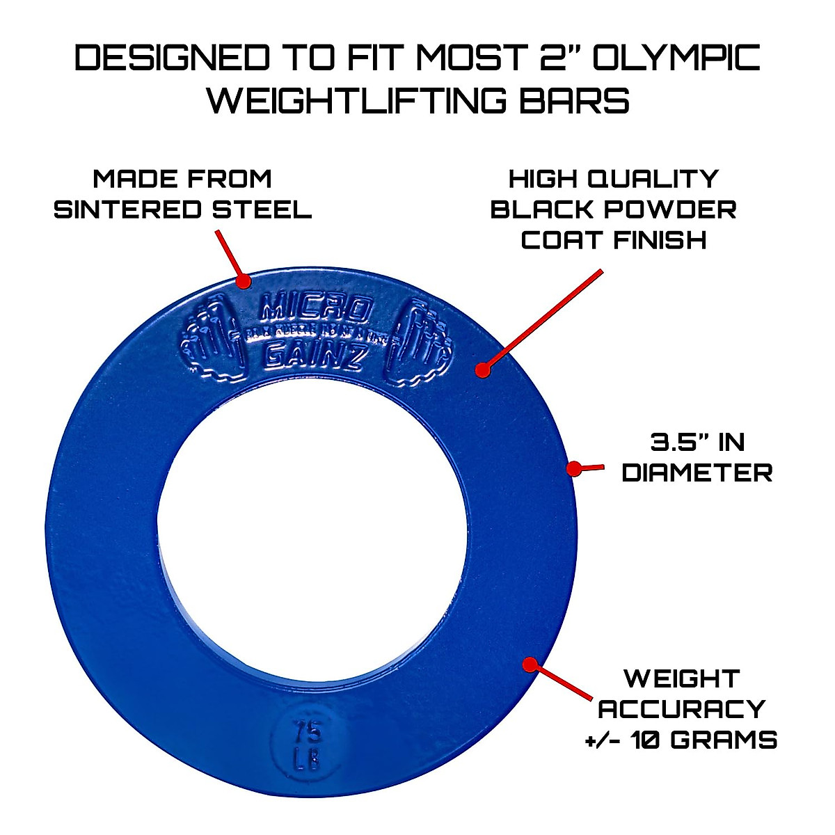 Micro Gainz Olympic Fractional Weight Plates Set, 10 Piece Olympic Weight Plates Set with Bag, Designed for Olympic Barbells for Strength Training and Micro Loading, Made in USA (Multi-Color)
