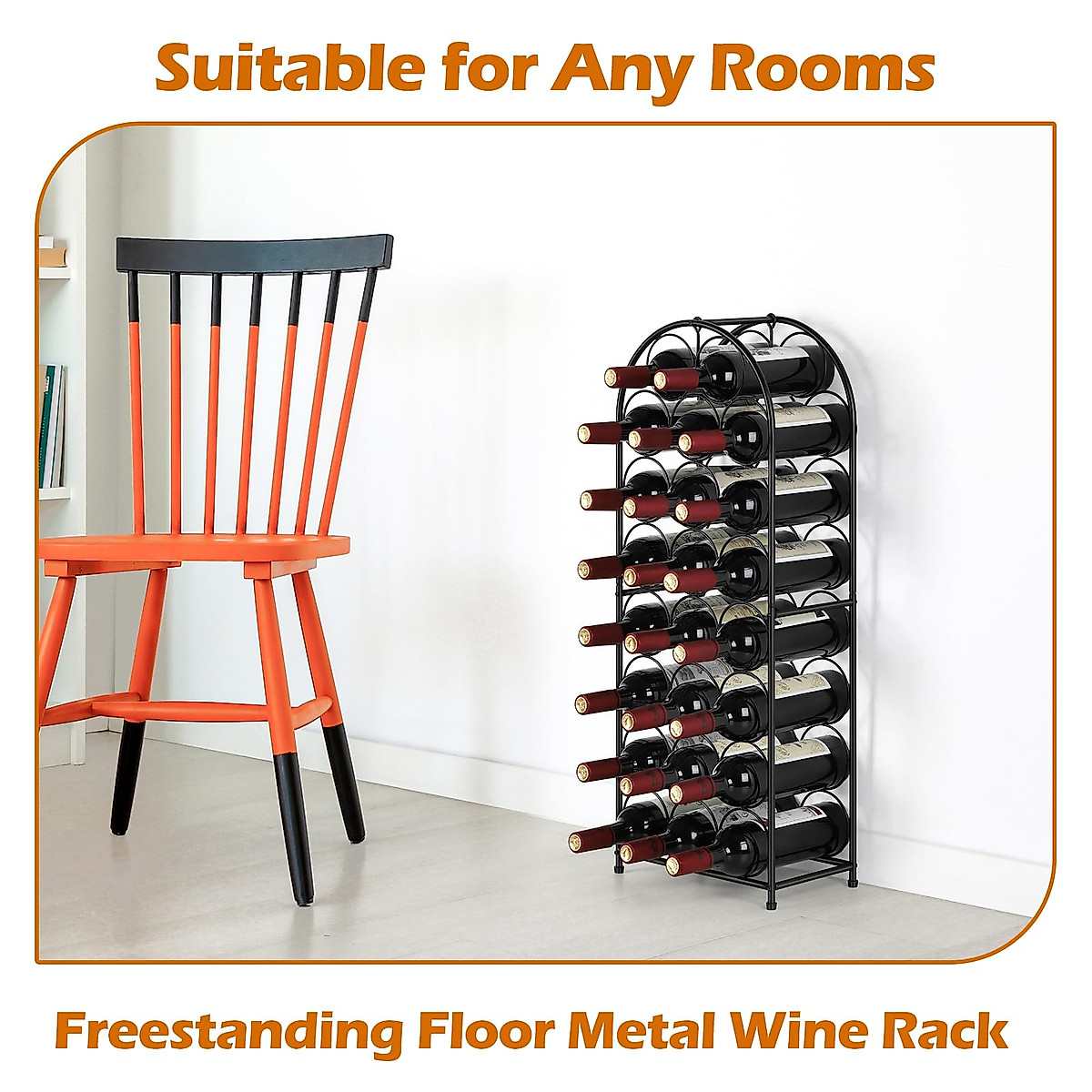 ETELI 23 Bottles Freestanding Floor Metal Wine Rack with Iron Handle Stylish and Functional Wine Rack Cabinet Keep Your Wine Bordeaux Style Wine Cellar Stand