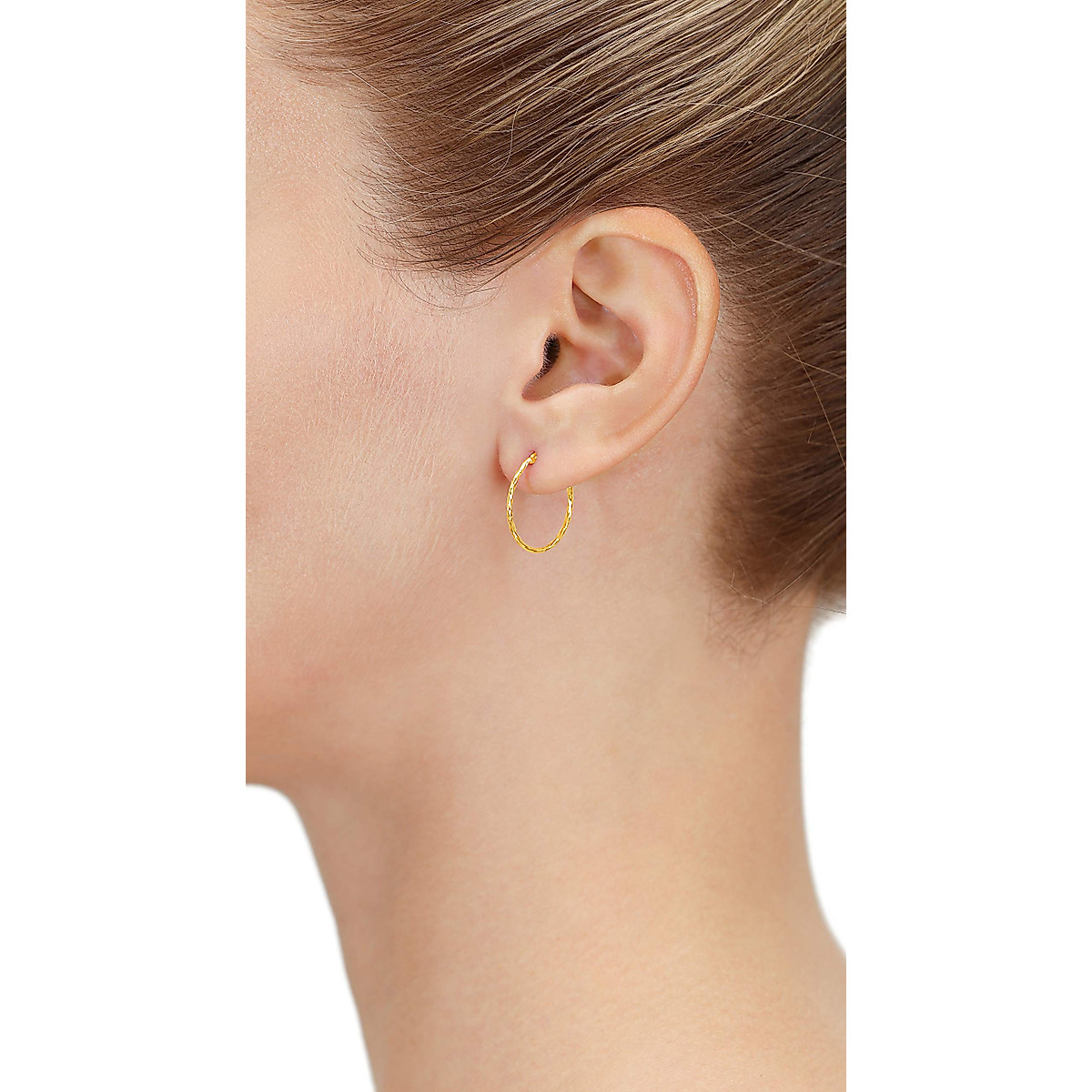 14k Yellow Gold Twisted Round Hoop Earrings (18mm)……