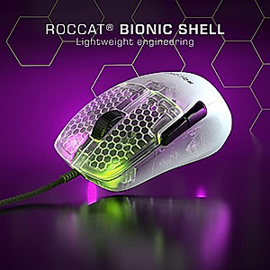 ROCCAT Kone Pro PC Gaming Mouse, Lightweight Ergonomic Design, Titan Switch Optical, AIMO RGB Lighting, Superlight Wired Computer Mouse, Titan Scroll Wheel, Bionic Shell, 19K DPI, White