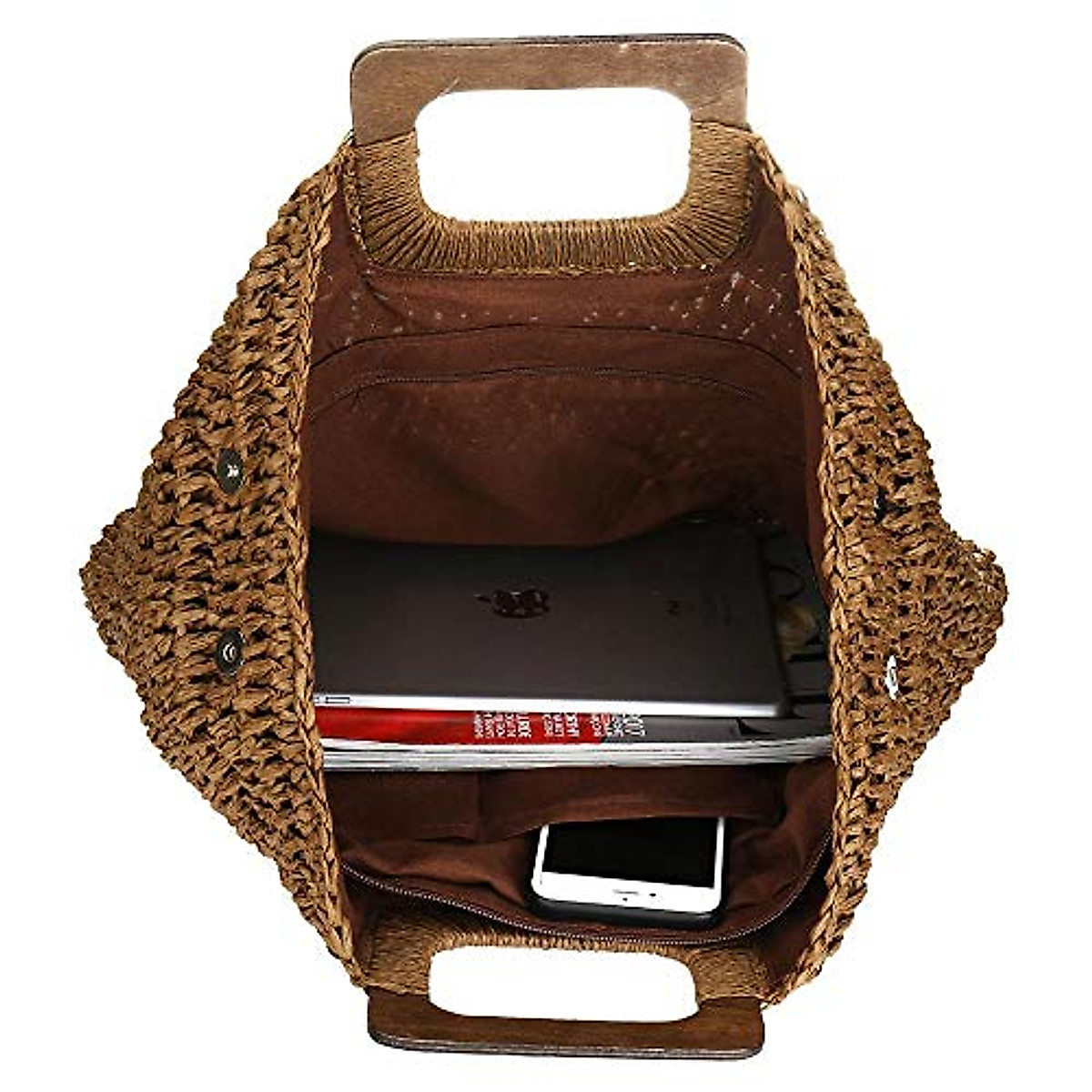 Women's Straw Tote Bag Handbags Beach Bag Exquisite Woven Fashion Large Rectangle Top Handle Bag Shopper Bag (Coffee Color)