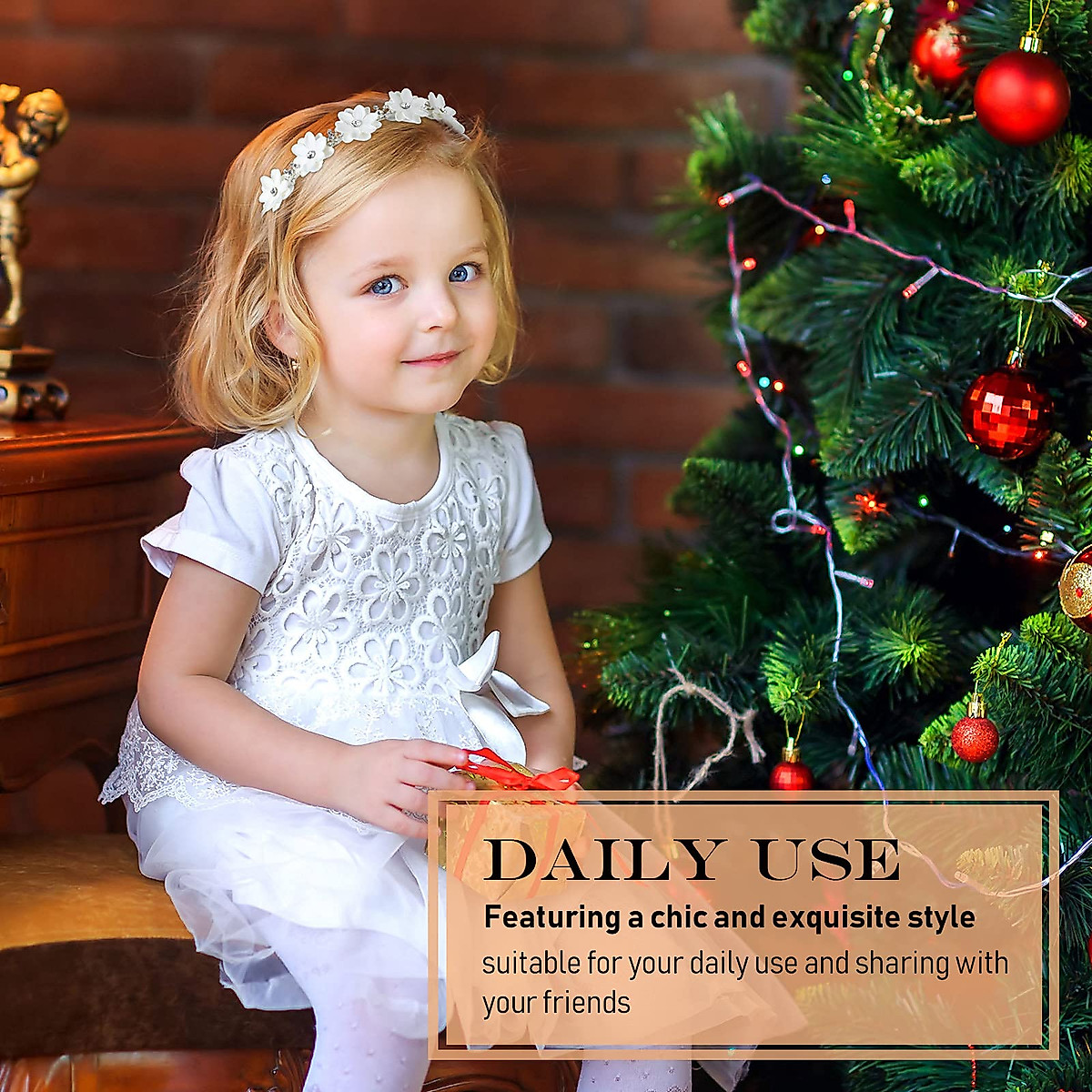 Syhood 2 Pieces Girl Elegant Headband Flower Headpiece White Flower Headband with Ribbon and Rhinestones Cute Bridal Wedding headband for Girl Party Hair Accessories