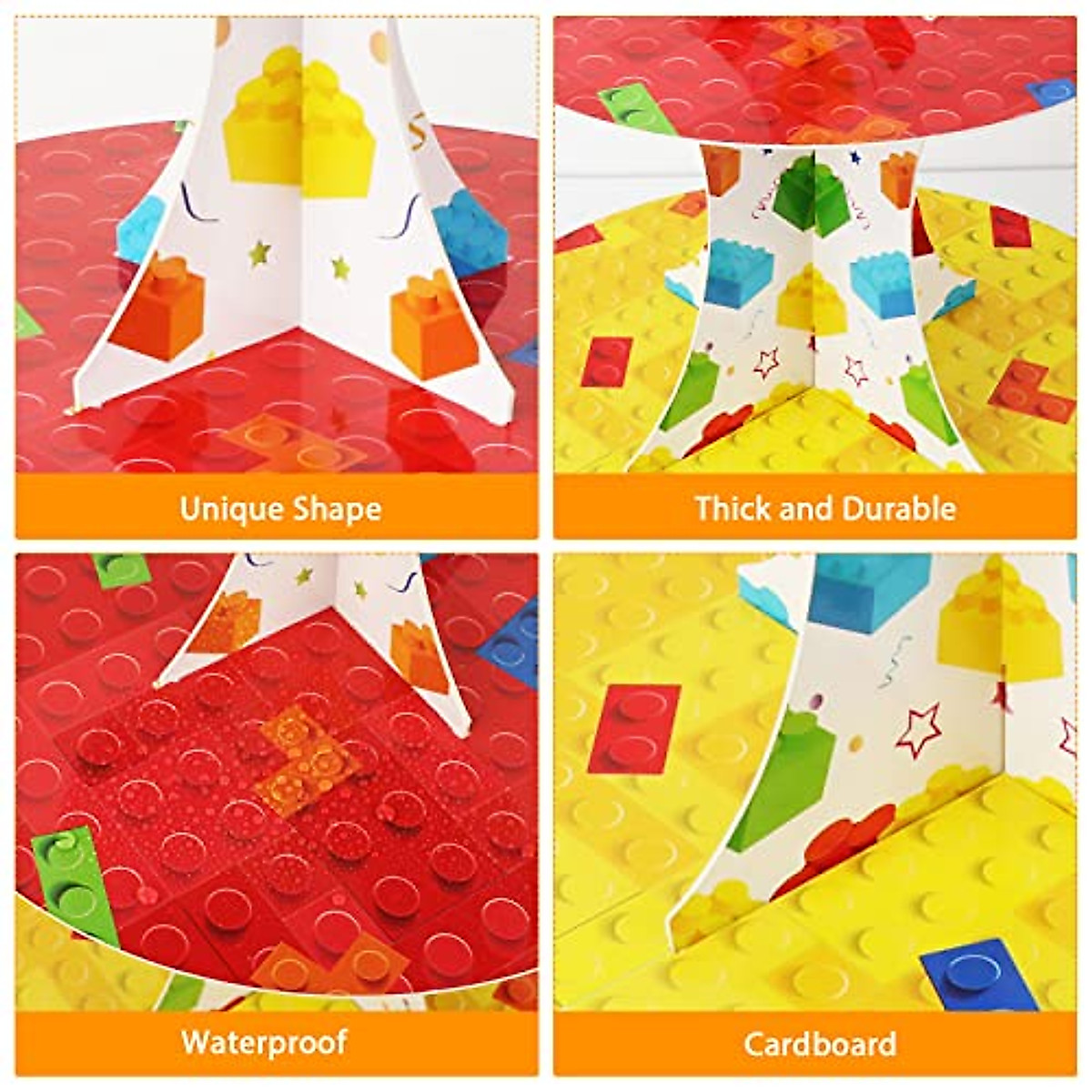 Building Block Cupcake Stand with 24pcs Cupcake Toppers for Blocks Birthday Party Decorations 3 Tire Brick Themed Cupcake Dessert Holder for Building Blocks Baby Shower Party Decor Supplies