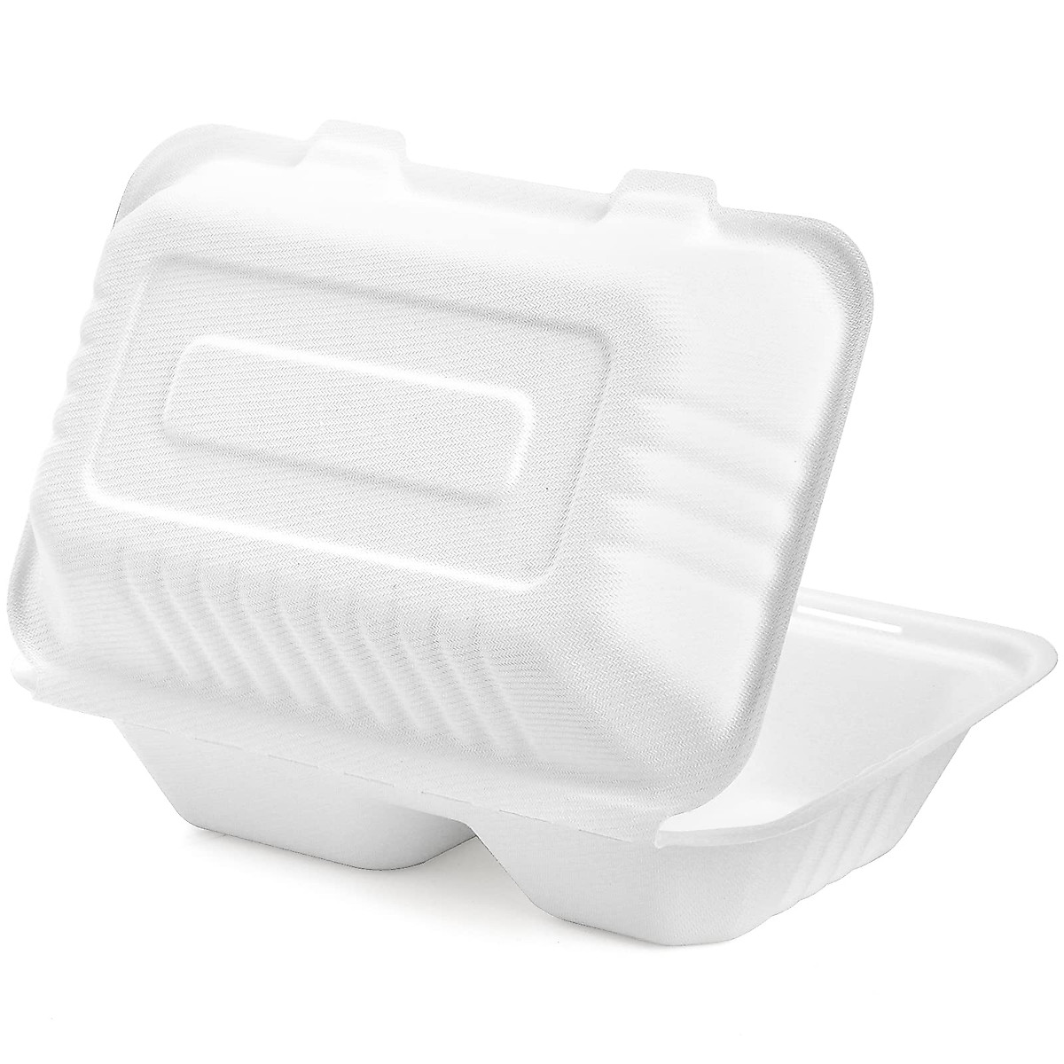 Elsjoy 90 Pack 9"x 6" Clamshell Take Out Containers, 2 Compartment Compostable Hinged Food Containers Disposable To Go Boxes, Sugar Cane Takeaway Boxes for Restaurant, Party, Microwave Safe