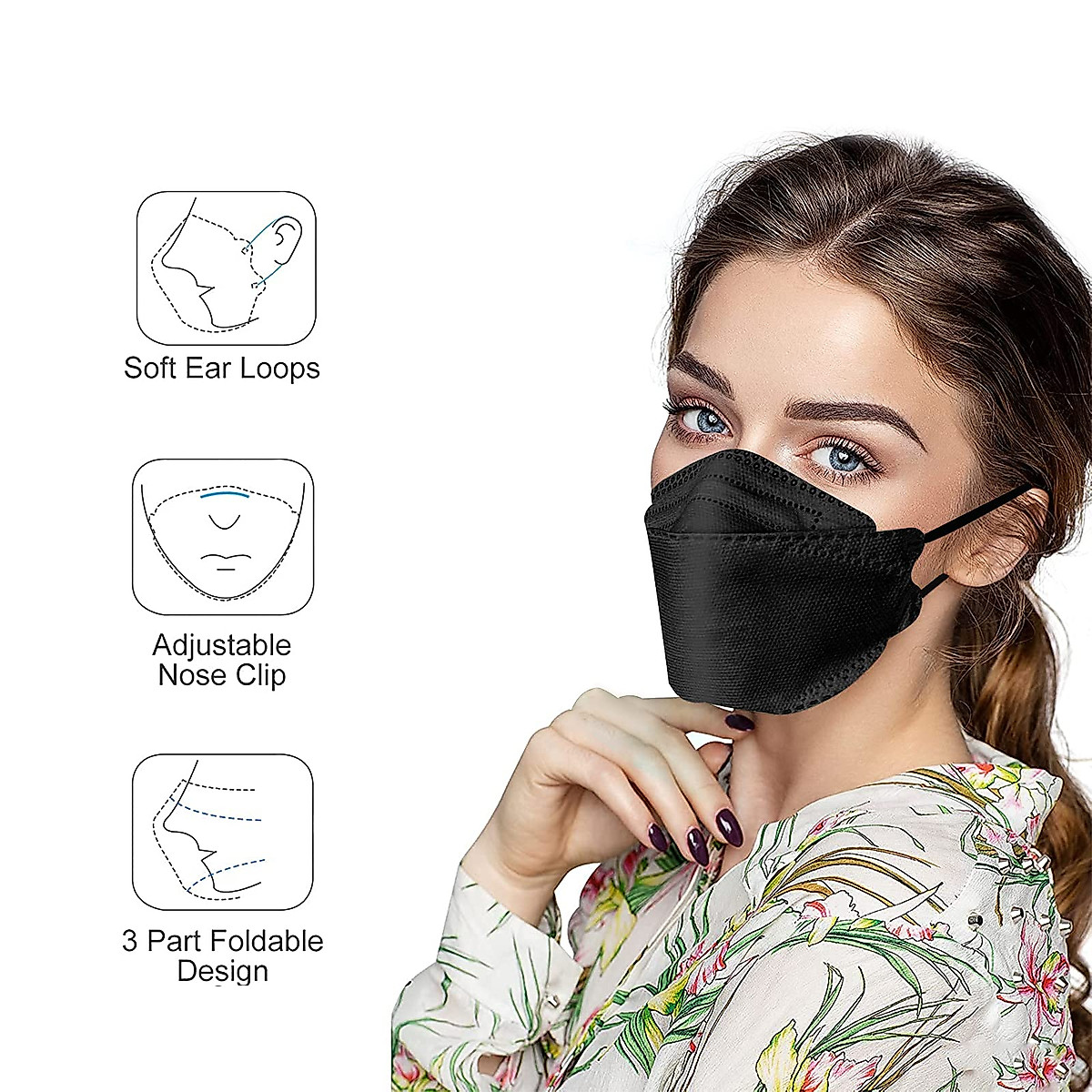 50/100Pcs Black&White Adult KF94 Face_Mask, KF94_Mask 4-Ply Filtеr BEF>94%, 3D Design Shape Cup Dust_Masks (50Pcs-Black KF94)