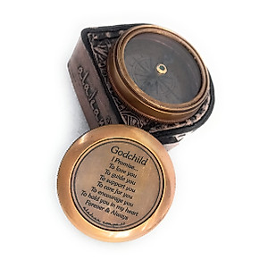 Gift for Godchild Compass | Godson Goddaughter - I Promise to Love You Baptism Gifts Christian Communion Confirmation Christmas Birthday Gifts for Boys Girls Kids (with Leather Case)