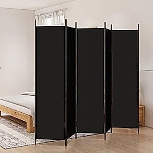 YAFF 5-Panel Folding Partition Privacy Screens, Portable Fabric Room Divider with Iron Frame, Freestanding Privacy Partial for Bedroom Home Office, 98.4" x 78.7"-Black