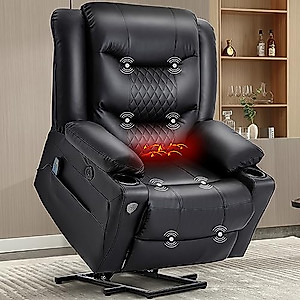 EVER ADVANCED Power Lift Recliner Lift Chairs Recliners for Elderly,Infinite-Position Lift Chair to 150 Degree,Heat and Massage by Remote Control,Cup Holders & USB in Bedroom or Living Room,Black