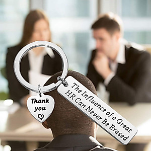 FEELMEM HR Gift The Influence of a Great HR Can Never Be Erased Keychain HR Director Jewelry Thank You Gift for HR Manager Coworker Gift Human Resources Jewelry (HR)