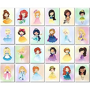 Ultimate Princess and Heroine Kids Art Prints - Set of 24 Original (8 inches x 10 inches) Watercolor Photos