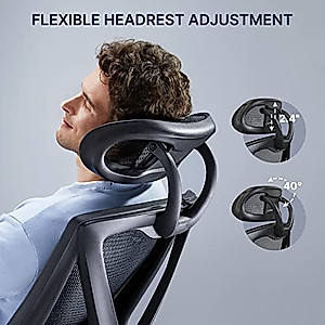 HUANUO Office Chair, Ergonomic Mesh Office Chair, Computer Chair with 2-Way Adjustable Lumbar Support, Headrest and Armrest, High Back Desk Chair with Tilt Lock Function