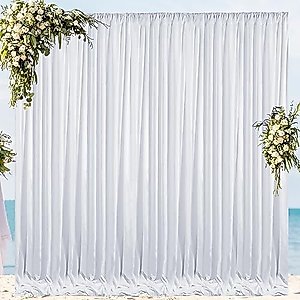 Romolive White Backdrop Curtain 10ftx10ft Polyester Backdrop Fabric White Curtains for Party Events Birthday Bridal Shower Backdrop Curtain