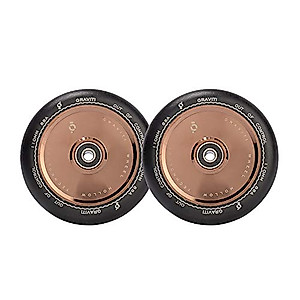 Graviti Pro Scooter Wheel 1 Pair 110mm Hollow Wheels with Abec 9 Bearings for MGP/Razor/Lucky/Envy/Vokul Scooter (2pcs) (Black PU Chrome Brown Core)