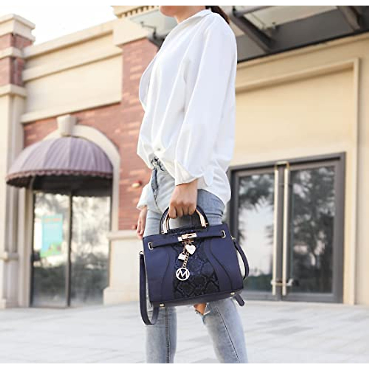 MKF Crossbody Satchel Bags for Women - PU Leather Pocketbook Handbag - Shoulder Strap, Lady Top Handles Purse Blush