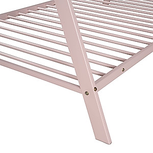 Twin House Bed for Kids, Metal Montessori Bed Tent Bed Frame Floor Play House Bed with Slat for Girls Boys, No Box Spring Needed - Pink