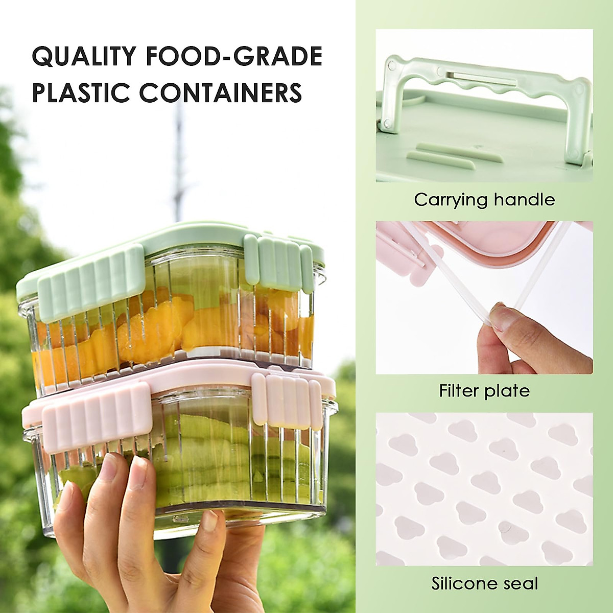 2 Pack Food Storage Containers with Lid, Portable Fruit Saver Berry Snack Keeper Container with Handle & Ice Sheet & Fork, Keep Fruits Food Fresh, for Fridge, Picnic, Office, Party, Camping (Yellow)