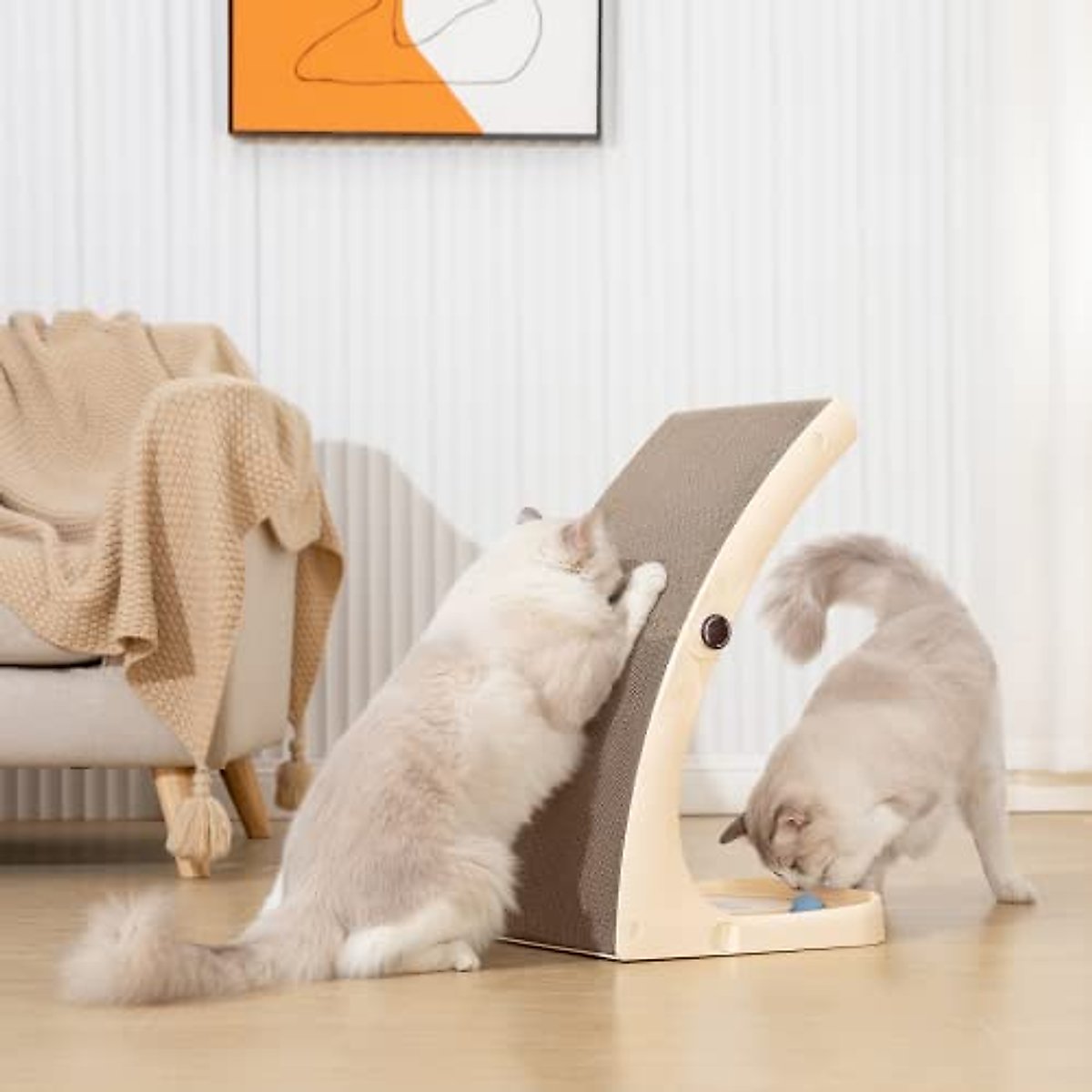 UniBlissy Cat Scratcher, Premium Cat Scratch Pad wtih Solid Frosted Frame and Turntable Toy, Vertical Curved Cat Scratchers for Indoor Cats, Replaceable Cat Scratching Cardboard