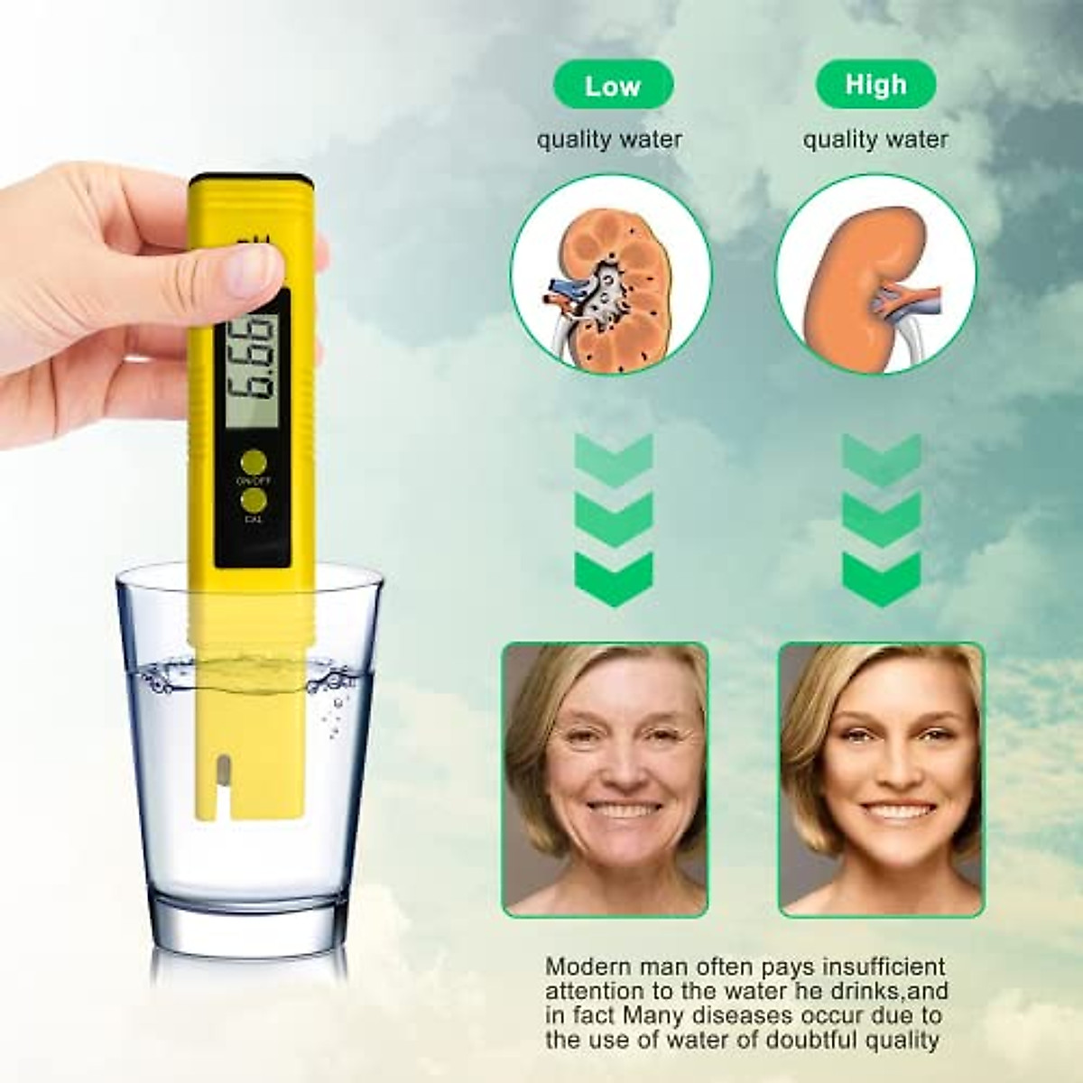 PH and TDS Meter Combo, Tuecota Digital ph Water Tester, 3-in-1 TDS Temperature & EC Meter, Digital Water Tester, Ultrahigh Accuracy Water Quality Tester for Drinking Water, Hydroponics, Aquarium etc