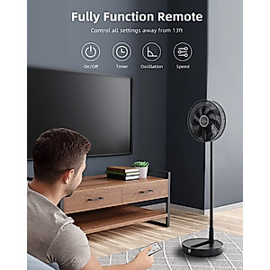 12” Battery Powered Table Fan, 10800mAh Foldaway Fan with Remote Control Night Light Timer, Portable Oscillating Fan for Home, Camping, Travel, Hurricane