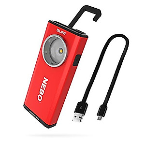 NEBO Slim Work Light, USB Rechargeable Bright Pocket Light with Clip, Hook and Magnetic Base for Hands-Free Lighting Portable COB LED Dimmable Flashlight 500 Lumens -Red