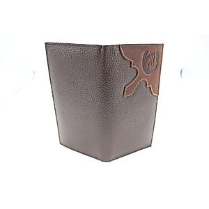 EastMeetsWest Western Dark Brown Hand Tooled Horse Head Horse Shoe Genuine Leather Bi-Fold Men's Rodeo Long Wallet