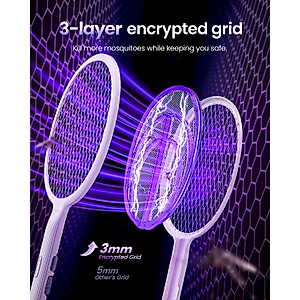 GAIATOP Electric Fly Swatter, 3200V Rechargeable 2 in 1 Fly Swatter, 1200mAh Bug Zapper Racket with UV Light Fly Zapper Dual Mode for Indoor and Outdoor Home Office Backyard Patio Camping