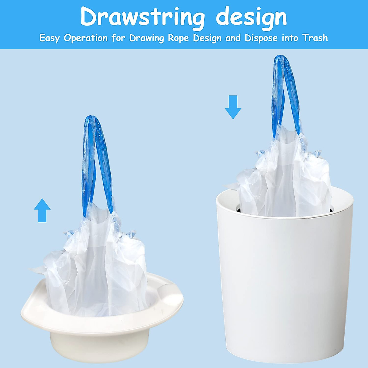 Disposable Potty Chair Liners with Drawstring for Universal Potty Training Toilet Seat, Toddler Portable Outdoors Travel Toilet Liners with Super Absorbent Pad - 30 Pack