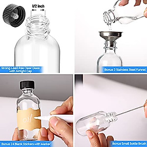 40 Pack, 2 oz Small Glass Bottles with Airtight Lids, 60 ml Empty Clear Sample Boston Bottle/Vials/Containers for Juice, Ginger Shots, Potion, Oils, Liquids - 90 Sticky Labels, Brush, 3Funnels