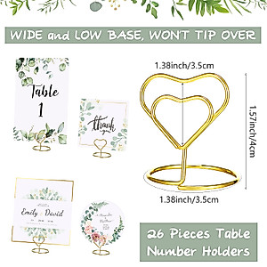 52 Pieces Wedding Table Numbers Cards 1-25 with Head Table Card Rustic Greenery Eucalyptus Table Cards Double Sided Table Place Cards and Gold Heart Wire Table Card Holder for Party Reception Birthday