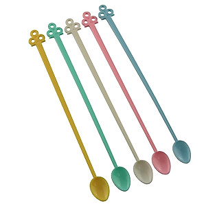 AXLIZER 60PCS Candy Color Plastic Mini Coffee Tea Beverage Blender Plastic Disposable Coffee Tea Beverage Stirrers Spoon Sticks Adjusting Sauce Disposable Stick Tool