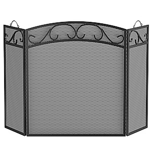 Fire Beauty Fireplace Screen 3 Panel with Handles Wrought Iron 51"(L) x31(H) Spark Guard Cover(Black)