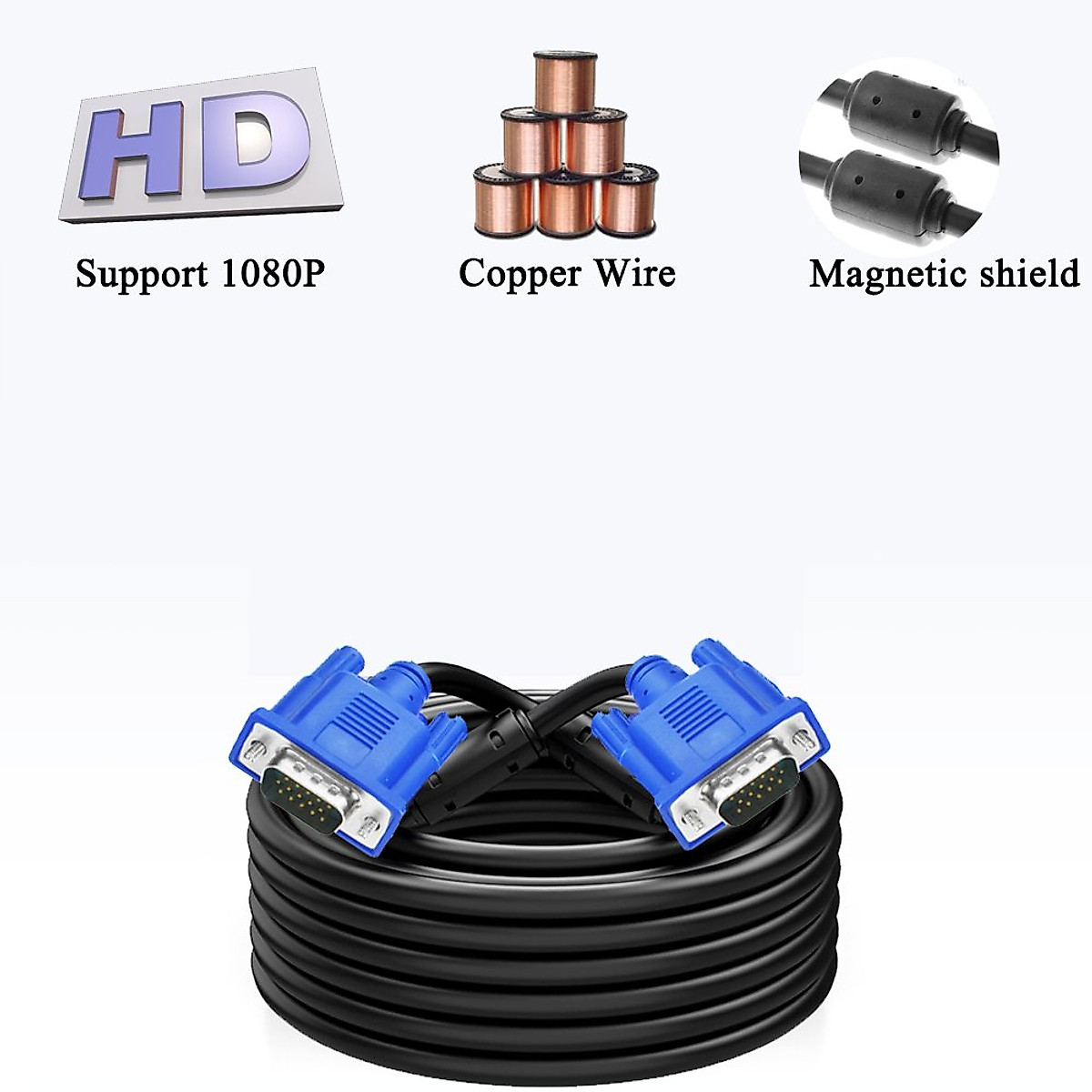 LFHUKEJI VGA, VGA-VGA Standard 15-Pin VGA Male to VGA Male Cable, 4.8Ft(3+5)