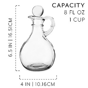Cornucopia Glass Oil and Vinegar Cruets (Set of 2); Round Glass Oil Dispenser Bottles with Stoppers