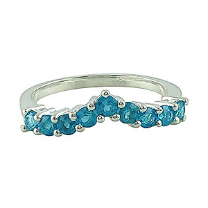 Carillon 0.62 Carat Neon Apatite Round Shape Natural Non-Treated Gemstone 10K White Gold Ring Engagement Jewelry for Women & Men