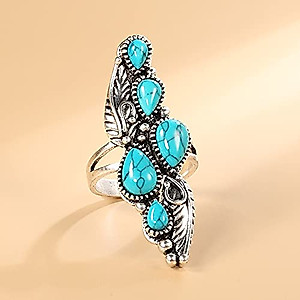 Vintage Blue Synthetic-Turquoise Ring Teardrop-shaped Stone Ring Tibet Silver Plated Fashion (US 8)