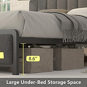 Queen Bed Frame with 3-Tier Headboard & 2 Hidden Storage, LED Lights Upholstered Bed Frame Queen Size with Charging Station, Platform Metal Bed Frame with Storage, No Box Spring Needed, Charcoal Gray