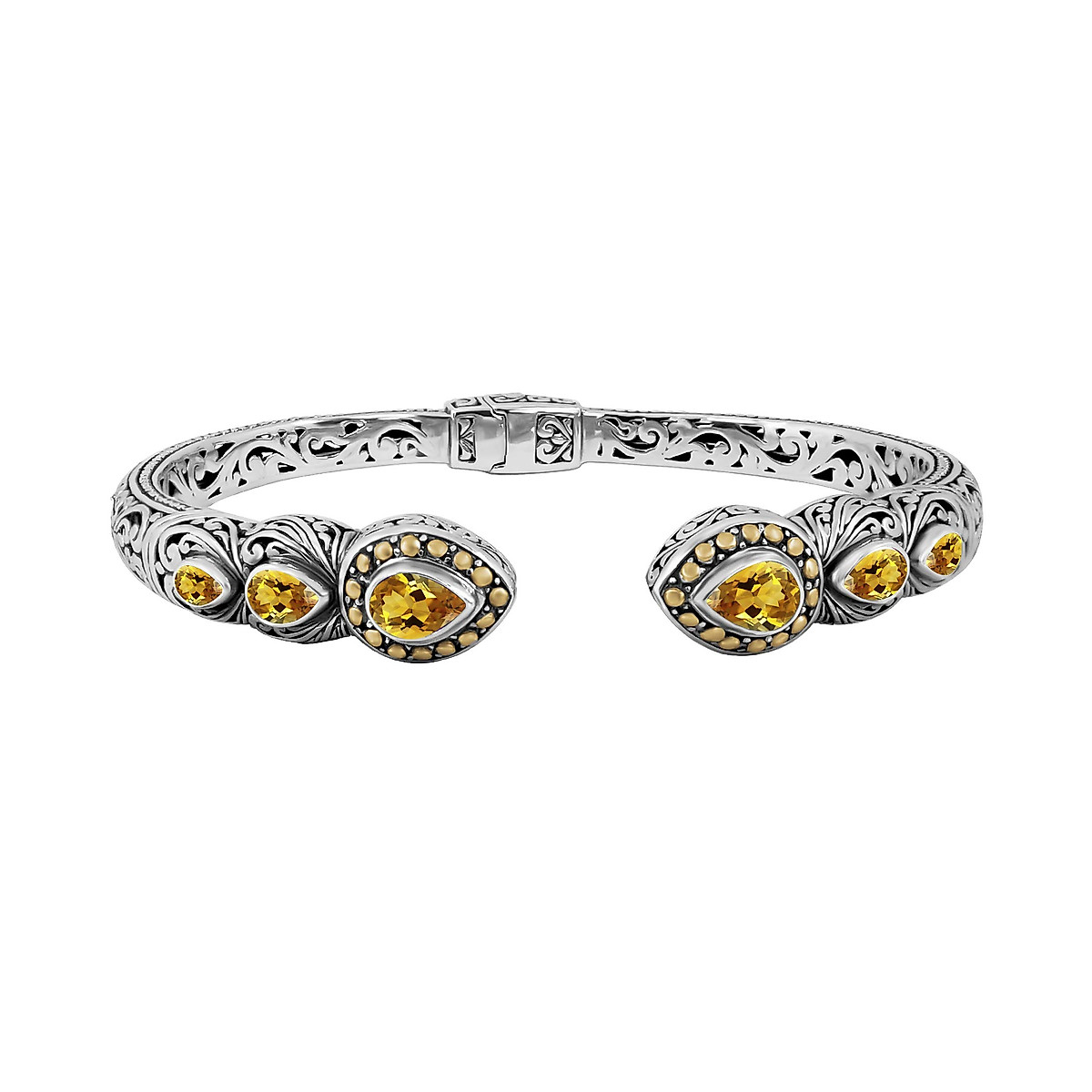 DEVATA Sterling Silver 925 and 18K Gold with Citrine Bali Filigree Cuff Bracelet DHK3226ACT (Size M)