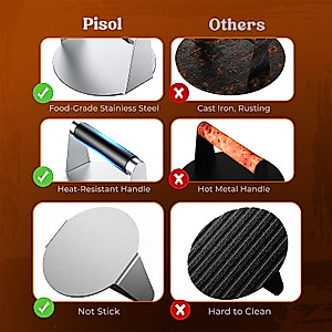 Pisol Smash Burger Press, Hamburger Smasher Tool for Griddle, Stainless Steel Ham Patty Press with Anti-Scald Handle, 5.5" Non Stick Grill Press for Smashburger, Bacon, Ground Beef, Meat, Sausage