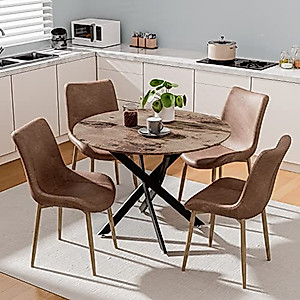 NIERN Round Dining Table with Chromed Legs,31.5 Inches Modern Kitchen Table for Kitchen Dining Room (Brown)