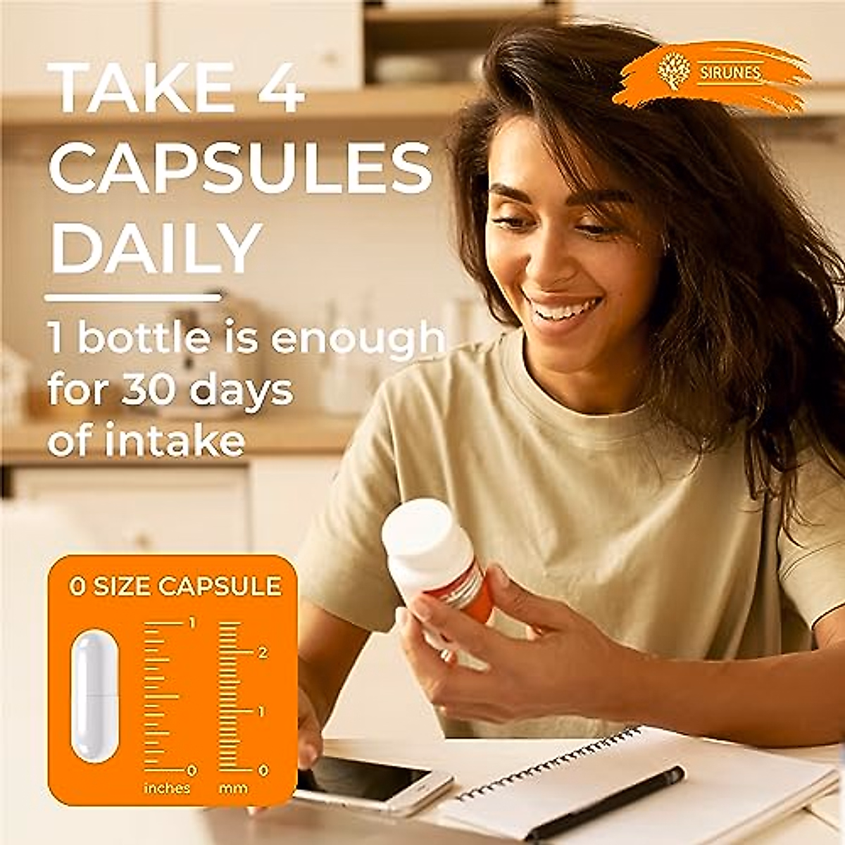 SIRUNES Marine Collagen Peptides, 120 Capsules - Fish Collagen Supplements for Women, Great for Hair, Skin, Nails, Joints & Bones - Made in USA