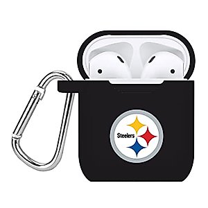 GAME TIME Silicone Case Cover Compatible with Apple AirPods Gen 1&2 (Pittsburgh Steelers Black/Color Logo)