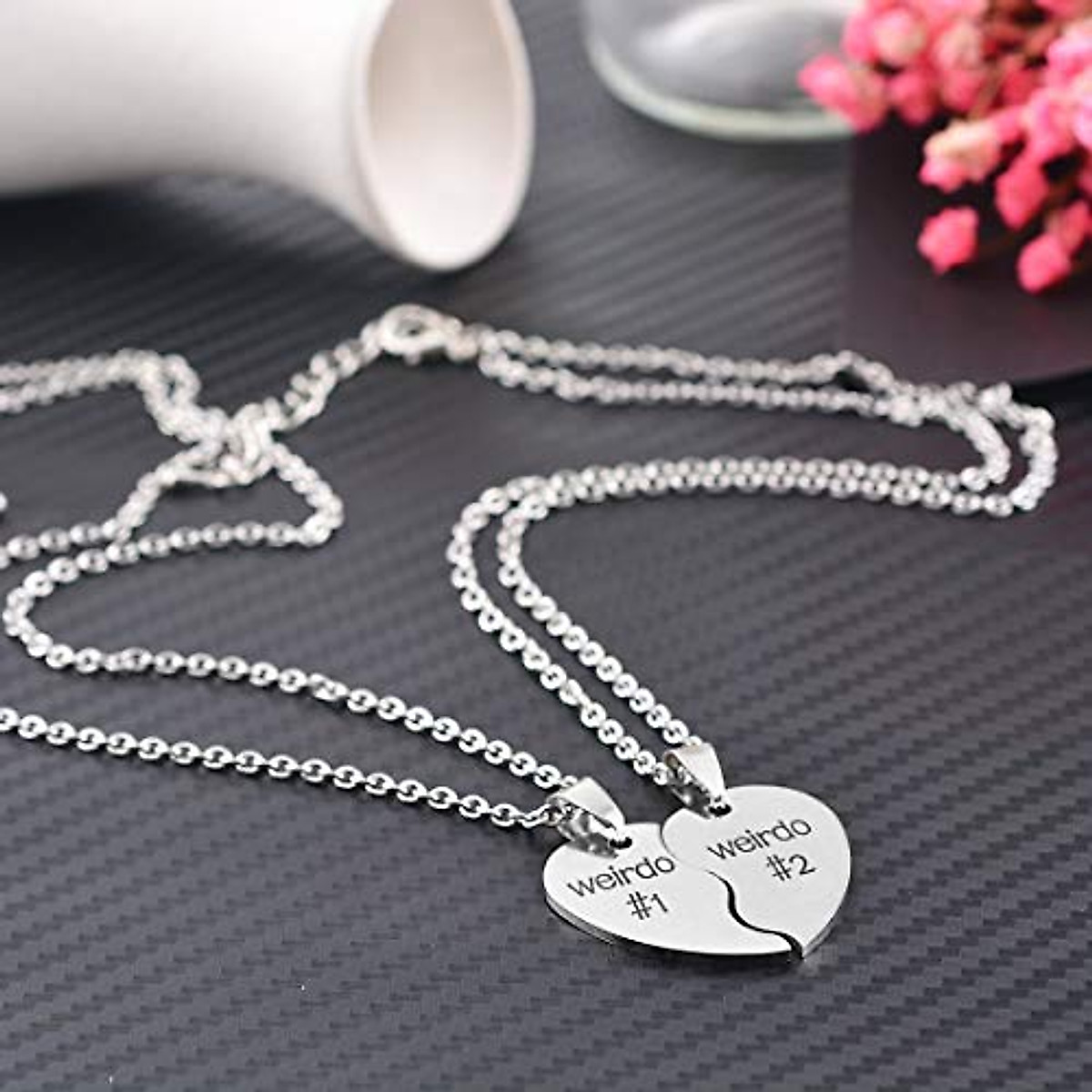 MJartoria Best Friend Necklaces BFF Necklace for 2 Friendship Valentines Day Gifts Split Heart Necklace Weirdo 1 Weirdo 2 Best Friends Forever Pendant Set