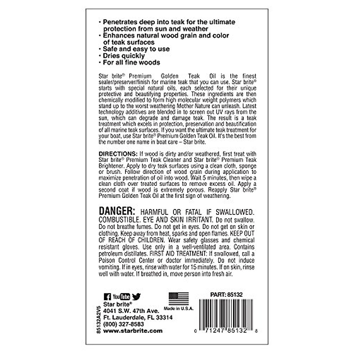 STAR BRITE Premium Golden Teak Oil - Ultimate Sealer, Preserver & Finish for Outdoor Teak & Fine Woods - Ideal for Boats, Furniture, Shower Stools - 32 OZ (085132)