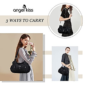 Angelkiss Large Purses and Handbags for Women Washed Faux Leather Crossbody Hobo Satchel Shoulder Handbag Tote Purse