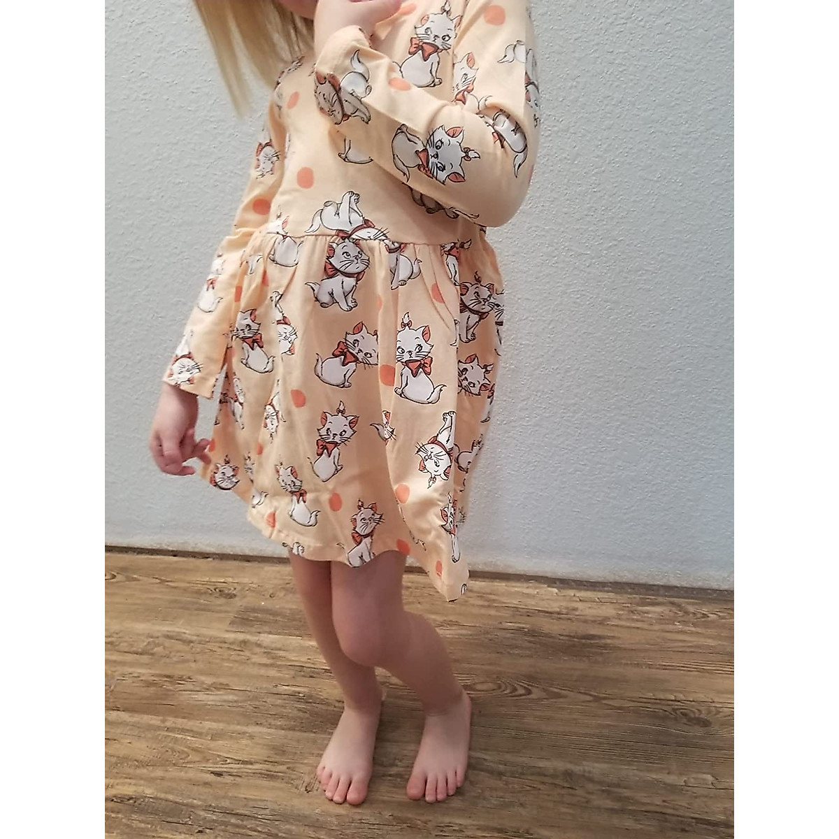 NUBEEHOHO Little Girls Long Sleeve Dresses Kitty Print Girls A-line Dress Birthday Casual Baby Girls Dress Fall Winter Clothing 5T